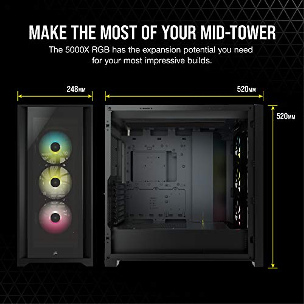 Corsair iCUE 5000X RGB Tempered Glass Mid-Tower ATX PC Smart Case - Black