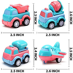 Transport Car Carrier Truck Set with Light and Sound, 5 in 1 Pink Double Deck Container Truck with 4 Mini Cartoon Pull Back Vehicle Construction Car, Gift Toy for Girl Toddler Kid Christmas Birthday