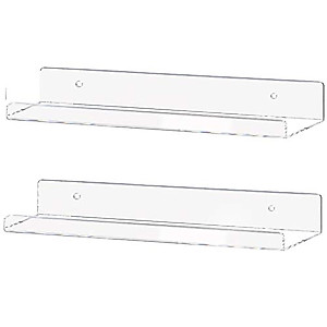 Weiai Clear Acrylic Shelf 15" Invisible Floating Wall Ledge Bookshelf, Kids Book Display Shelves Wall Mounted (15 Inch 2Pack)
