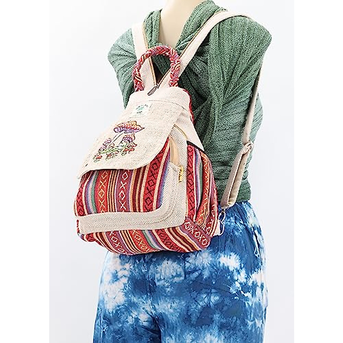 Unique design Mushroom Embroidery Himalaya Hemp Hippie Backpack Festival Backpack FAIR TRADE Handmade with Love. (NATURAL HEMP)
