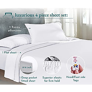 California Design Den Luxury Sheets 1000 Thread Count 100% Cotton Sheets, Very Smooth Soft & Thick with Deep Pockets Vs. Egyptian Cotton Sheets, 4 Pc Set (Queen, Bright White)