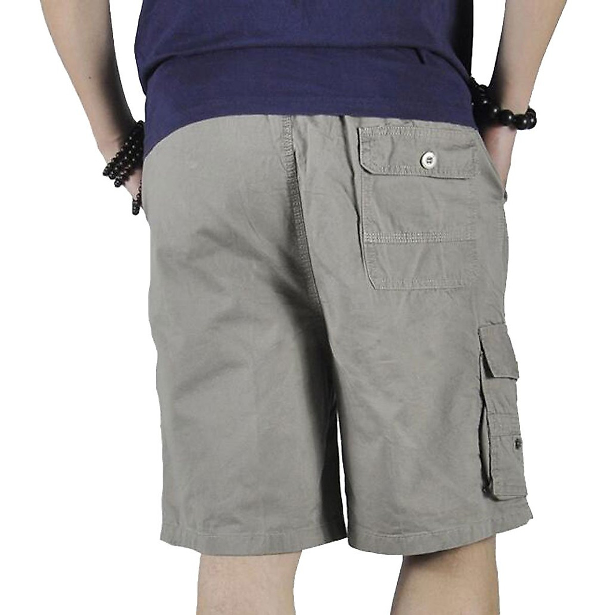 XinnanDe Mens Cotton Loose Twill Drawstring Relaxed Fit Cargo Short with Full Elastic Waist Beige 44