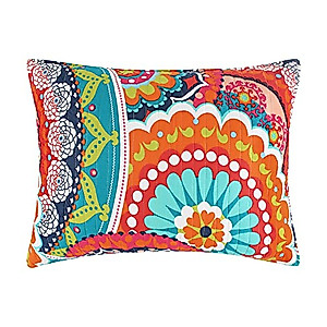 Levtex Home - Serendipity Quilt Set - King Quilt + Two King Pillow Shams - Boho Floral in Orange Teal Red Blue - Quilt Size (106x92in.) and Pillow Sham Size (36x20in.) - Reversible - Cotton