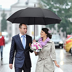 G4Free Wooden J Handle Umbrella 54 Inch Large Auto Open Classic Windproof Rain Stick Umbrellas for Men Women (Black)