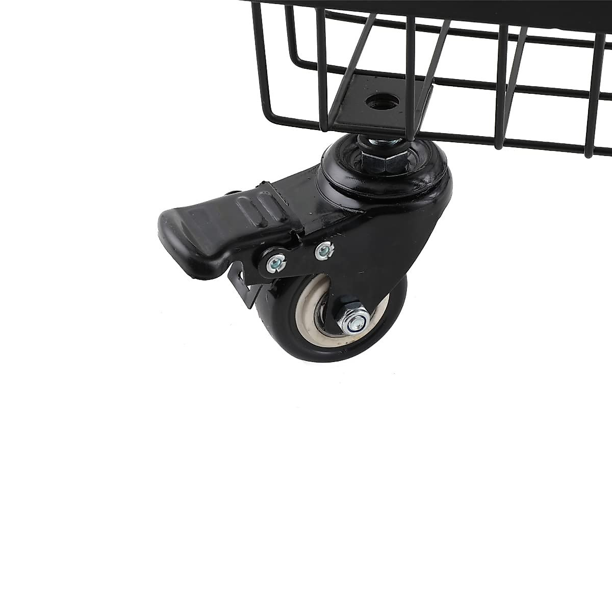 CYJZWOH Multi Use Functional Collapsible Carts, 2-Tier Metal Mobile Folding Trolley Shopping Cart, with Wooden Handle, Lockable Wheels for Office, Living Room, Kitchen, Picnic(Black)