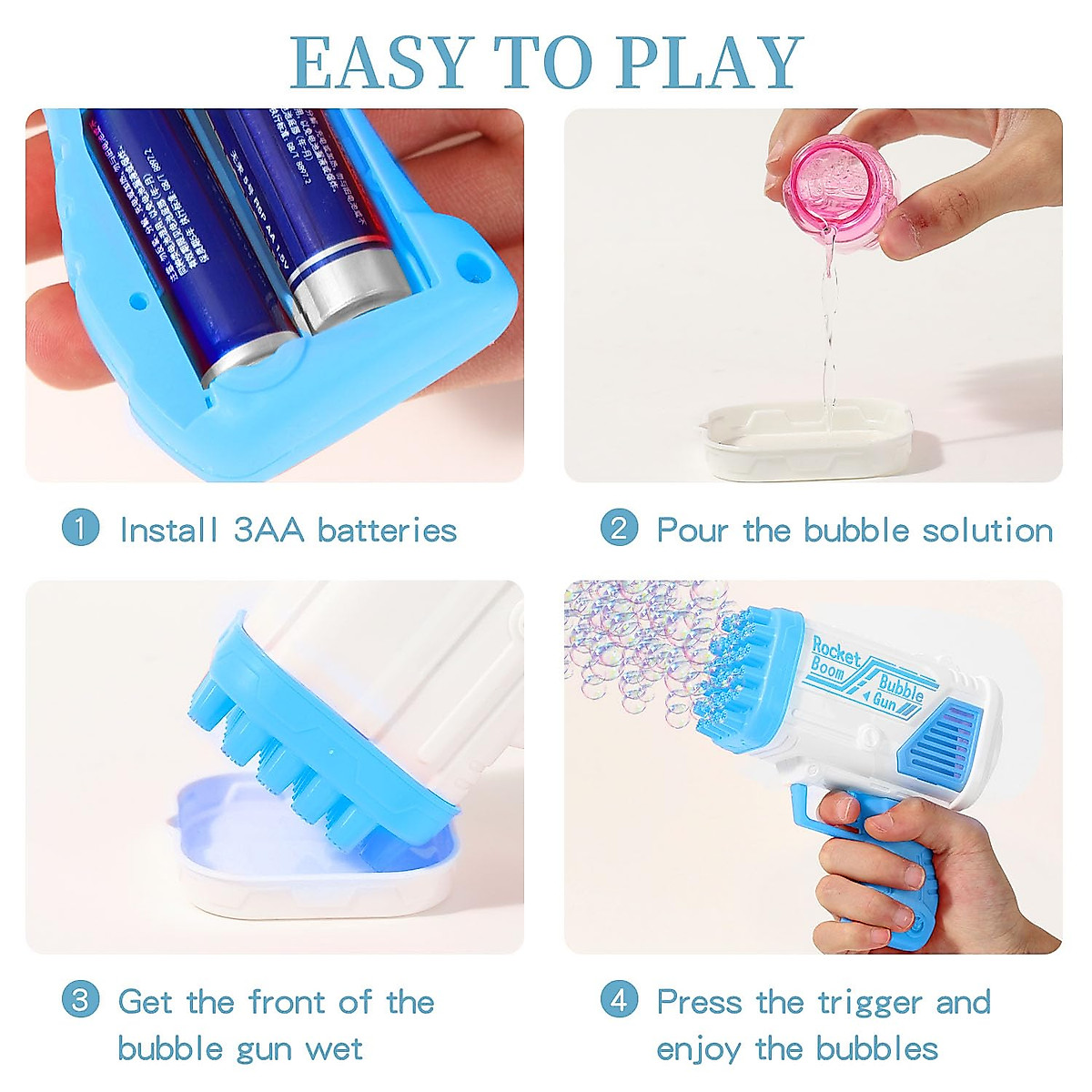 Blue Bubble Gun Machine for Kids, Outdoor Indoor Summer Automatic Toys Birthday Gifts for 1 2 3 4 5 6 7 8 + Years Old Toddlers Girls Boys Wedding Party Include Bubble Solution
