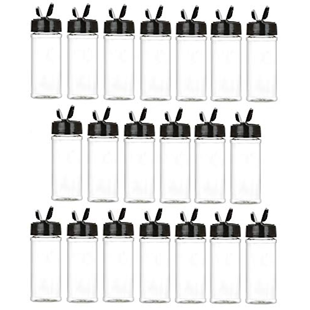 Nakpunar 20 pcs, 8 fl oz Clear Plastic Spice Jars with Black Cap and Sifter Shaker Orifice Disc PET, BPA Free, Made in USA