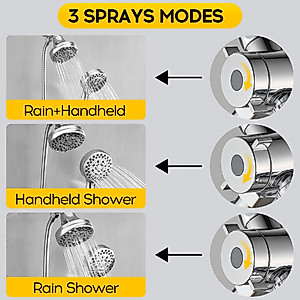 FRANSITON Shower Faucet System with Bathroom Spout Rain Shower Kit, High Pressure Handheld Shower Head 35-Function Dual 2 in 1 Shower Combo Faucet Set with Valve Trim Kit Black