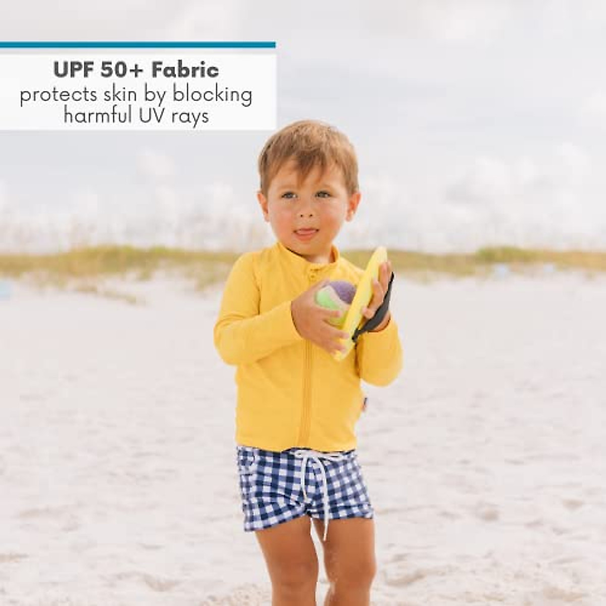 SwimZip UPF 50+ Long Sleeve Rash Guard for Boys and Girls - Baby, Toddler, Kids Yellow