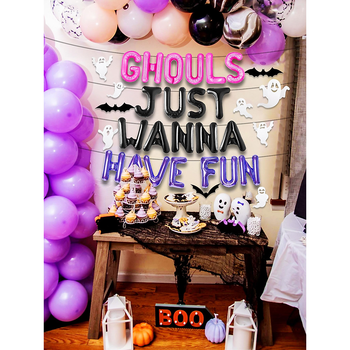 JeVenis Pink Ghouls Just Wanna Have Fun Banner Balloons Garland for Bachelorette Party Birthday Party Decorations