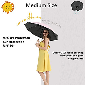 BAODINI Inverted UV Protection Umbrella for Rain and Sun Medium Size 46 inch arc Canopy UPF 50+ Rverse Compact Umbrella Auto Open Close for Travel