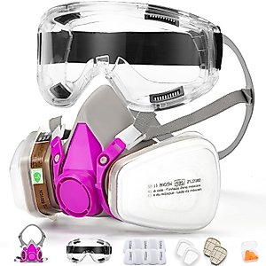 RANKSING Respirator Mask with Filters and Safety Glasses to Against Dust Gases Fumes Asbestos Chemicals while Painting Spraying Sanding Welding Construct and Work PPE 6200 Pink Medium