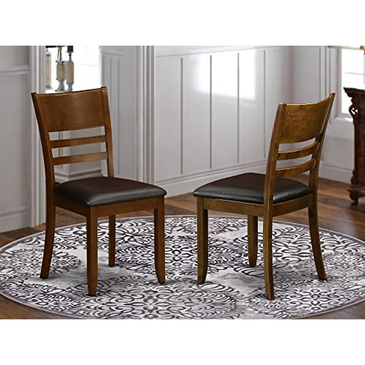 East West Furniture Lynfield Dining Faux Leather Upholstered Wooden Chairs, Set of 2, Espresso