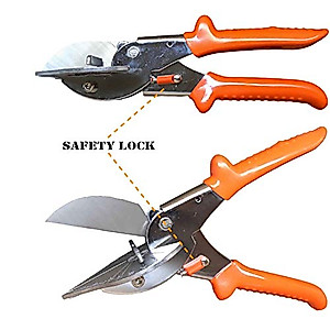 Multi Angle Miter Cutter | + Spare Blade | Hand Scissors Multipurpose Tool | 45-135 Degree Cutting | Stainless Steel, Rubber Handle & Safety Lock | Miter Shears, Trim, Chamfer & Quarter Round Cutters