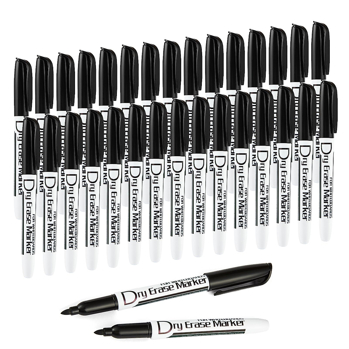 Volcanics Black Dry Erase Markers Low Odor Fine Whiteboard Markers Thin Box of 30