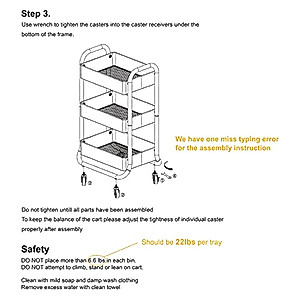 HOMESTEAD 3-Tier Rolling Cart - Heavy Duty Metal Rolling Cart, Lockable Casters, Multifunctional Storage Shelves - Great for Kitchen, Office, Bathroom, Laundry Room (Black)