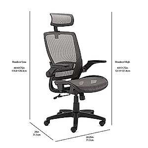 Amazon Basics Ergonomic Adjustable High-Back Chair with Flip-Up Arms and Headrest, Contoured Mesh Seat - Grey, 25.5"D x 26.25"W x 45.5"H