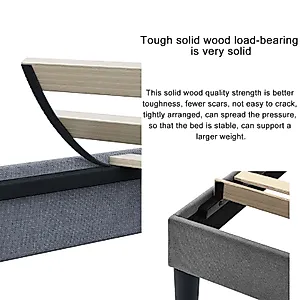 TMEOSK King Size Bed Frame, Upholstered Platform Bed Frame King Size with Adjustable Border Headboard & Wooden Slats Support, Noise-Free/No Box Spring Needed for Bedroom, Easy Assembly