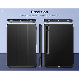 MoKo Case Fits Samsung Galaxy Tab S8 Plus 12.4 Inch 2022 (SM-X800/SM-X806) /S7 FE 2021/S7 Plus 2020, Shockproof Full Body Trifold Stand TPU Back Cover Case with Pen Holder Slot/Auto-Wake, Black