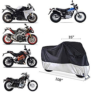 Motorcycle Cover, Ohuhu All Season Waterproof Snowproof Motorbike Covers with Lock Holes, Fits up to 108" Motors Bikes Scooters for Honda, Yamaha, Suzuki, Harley, Kawasaki(XX Large), Black-Silver