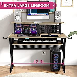 Acme Furniture Rectangular Music Desk Table with Earphone Rack, Natural and Black