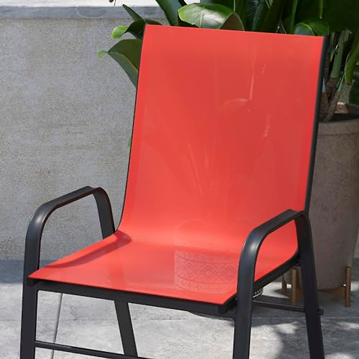 Flash Furniture Brazos Series Red Outdoor Stack Chair with Flex Comfort Material and Metal Frame, Set of 4