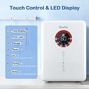 Grelife UV Sterilizer and Dryer for Baby Bottles, 18L Bottle Sterilizer and Dryer with Touch Screen Control & Auto-Off Safety for Toys/Clothes/Beauty Tools/Tableware/Phone/Home Office Items