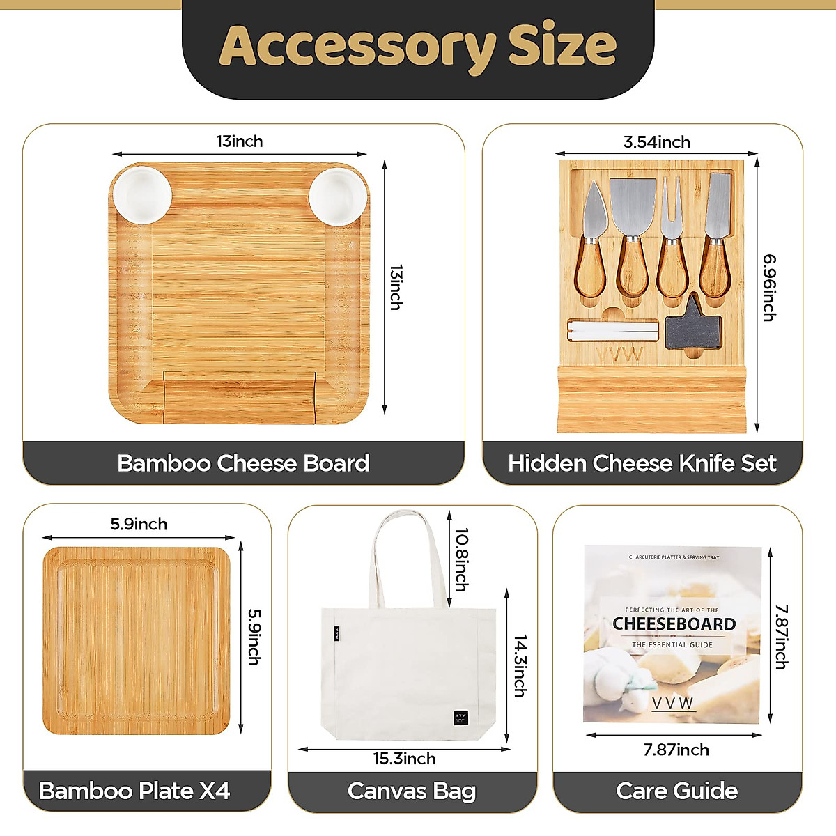 Large Charcuterie Boards with Canvas Bag Four Bamboo Plates, Bamboo Cheese Board & Knife Set, Unique Housewarming Gifts New Home Anniversary Wedding Gifts for Couple, Bridal Shower for Women