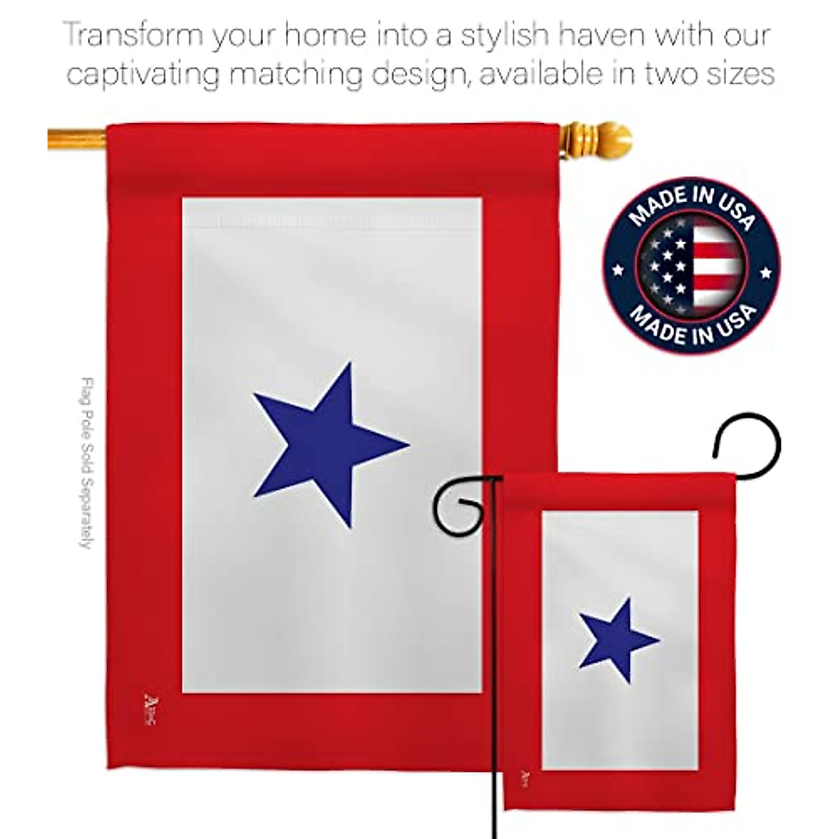 Blue Star Service Garden Flag - Set with Stand Armed Forces Military All Branches Support Honor United State American Veteran Official - House Banner Small Yard Gift Double-Sided 13 X 18.5