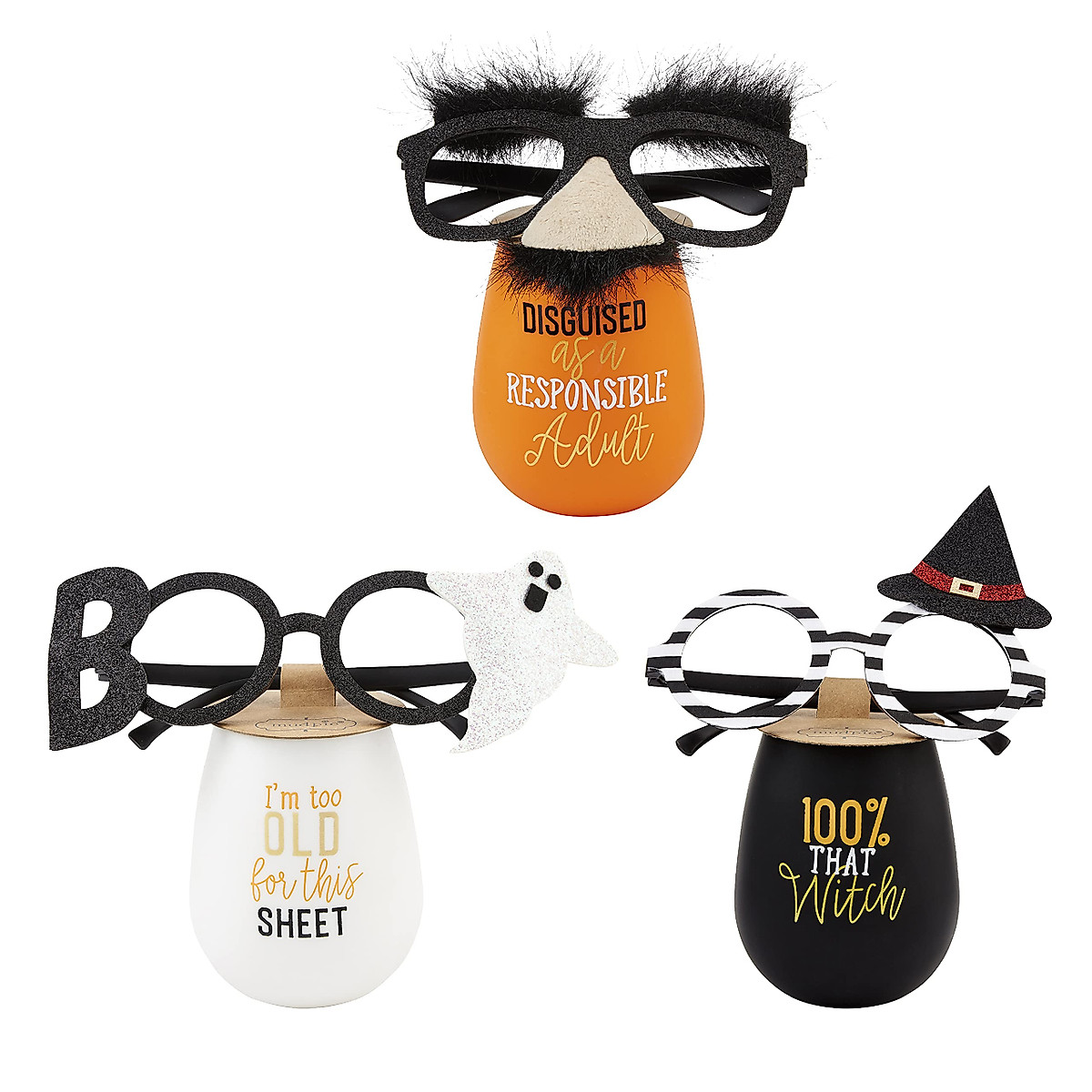 Mud Pie, Old, Funny Adult Halloween Silicone Wine Set, glass 16 oz | glasses 2" x 5 1/2"