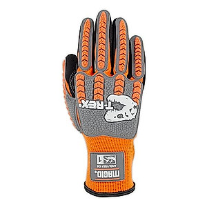 MAGID T-REX Sandy Nitrile Coated Impact-Resistant Work Gloves,Orange and Black, 1 Pair, Size 9/Large, TRX400