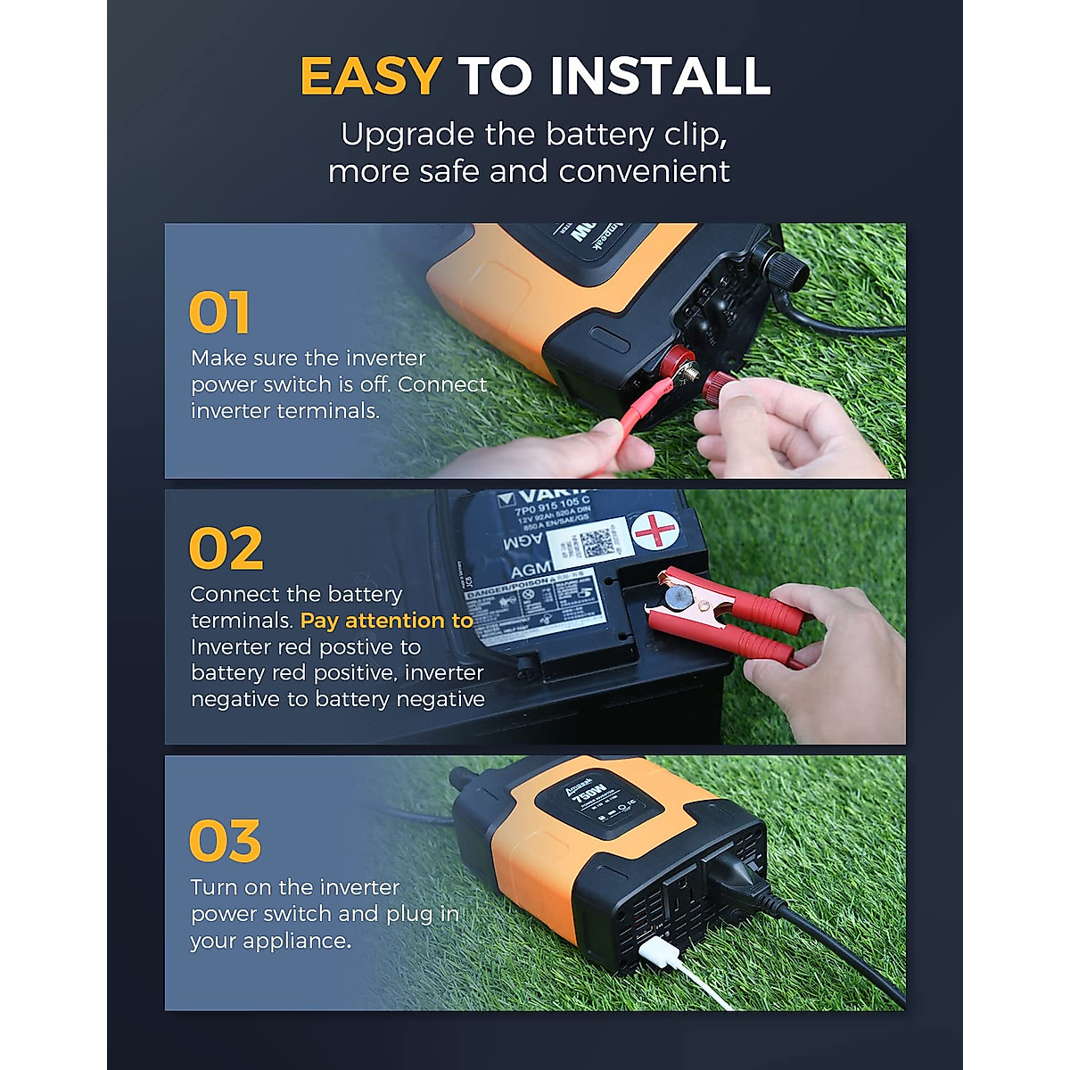 Ampeak 750W Power Inverter 4.8A Dual USB Ports 2 AC Outlets Car Inverter DC 12V to AC 110V 11 Protections for Devices