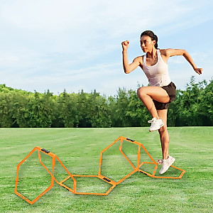 Outroad Speed Agility Training Ladder 6 Rings Set, Agility Footwork Training and Speed Hurdles Ladder, Fitness Equipment Sport Workout Home Gym,Orange