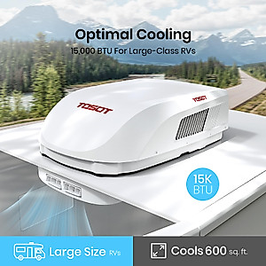 TOSOT GO Cool RV Air Conditioner 15000 BTU, Non-Ducted Camper Rooftop AC Unit with Heat Pump, High-Efficiency EER 8.5, WiFi and Remote Control, White