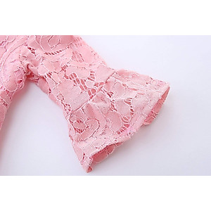 LittleSpring Girls Dresses for Baby Elegent Lace Floral Flare Sleeve Blue Party Wedding Dress for Kids 18 Months