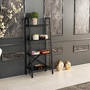 Aienid Solid Wood Black Bookshelf 5 Tier Modern Ladder Bookshelf Organizers, Metal Frame Bookshelf for Small Spaces in Your Living Rooms, Office Furniture Bookcase