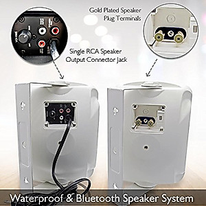 Outdoor Waterproof Wireless Bluetooth Speaker - 6.5 in 800 Watt Pair 2-way Weatherproof Wall/Ceiling Mounted Dual Speakers w/Heavy Duty Grill,Universal Mount,Patio,Indoor Use-Pyle PDWR64BTW,White