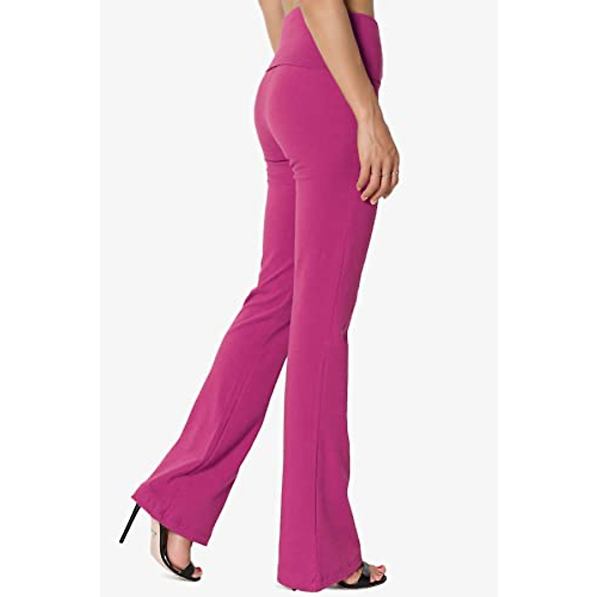 Women's Basic Foldover Waistband Comfy Stretch Cotton Boot Cut Lounge Yoga Pants Magenta 2X