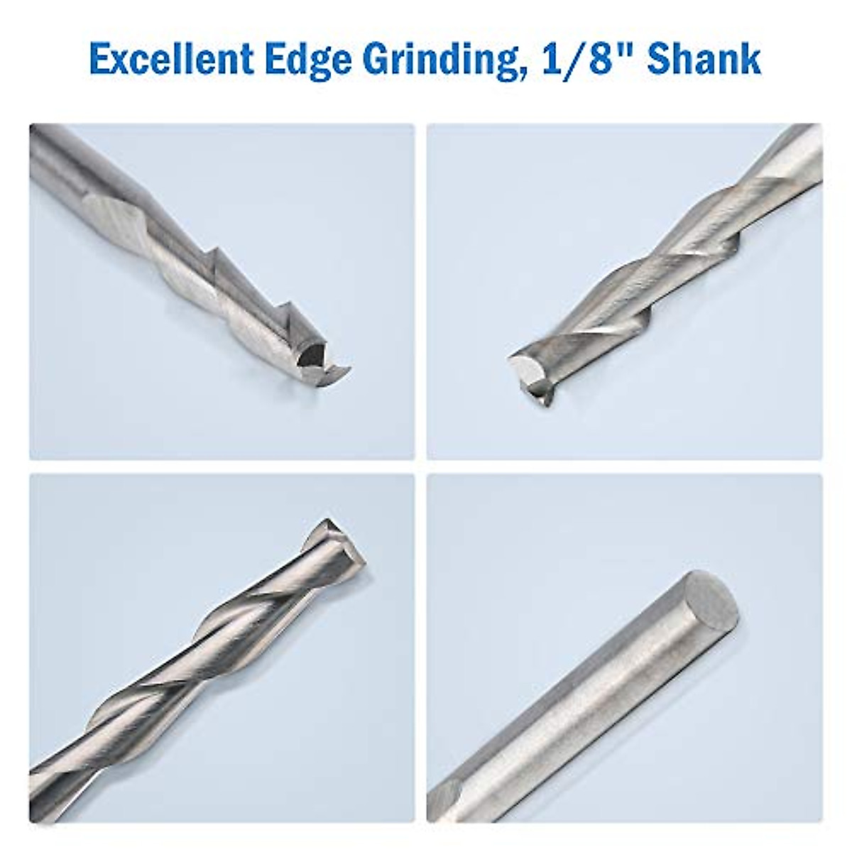HQMaster CNC Router Bits 1/8" Shank CNC Bit End Mill Flat Nose Carbide Endmill Two Flute Spiral Upcut Milling Cutter Tool Set for Wood PVC MDF Hardwood 10Pcs (3.175 mm)