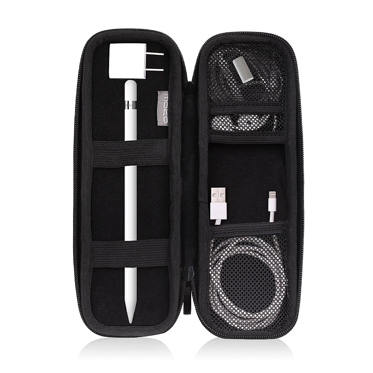 MoKo Pencil Holder Case for Apple Pencil 2nd/1st, PU Leather Case Fit for Apple Pen Accessories, Samsung, Huawei, USB Cable, Earphone Easy Carrying Case Bag,Black