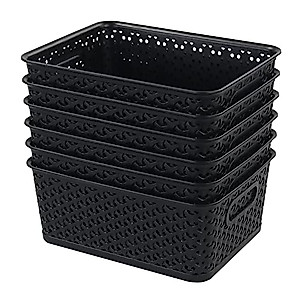 Hommp 6-Pack Woven Plastic Storage Basket, Black