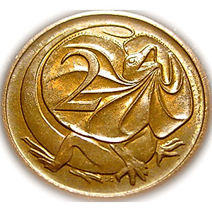 Australia - Australian 1 and 2 Cent Coins - Frilled Neck Lizard and Feather Tailed Glider