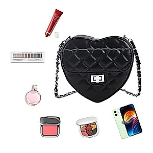 Women Girls Cute Heart Shaped Chain Shoulder Bag Plaid Embroidery Leather Evening Clutch Bag Crossbody Purse