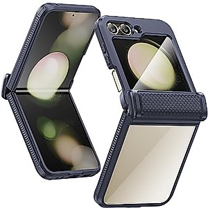 NAZRIO Case Compatible with Samsung Galaxy Z Flip 5 Case with [Hinge Protection & Built-in Back Screen Protector], Slim & Drop-Proof Clear Cover for Samsung Flip 5 5G (2023)-Navy Blue