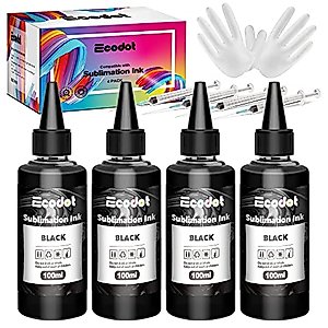 ecodot Black Sublimation Ink Refill for WF7710 ET-2720 ET4700 ET15000 ET-2803 ET2760 ET2750 ET-2800 WF7820 Inkjet Printers Heat Press Transfer on Plates, Mugs, Shirts, Phone Cases etc (4 Black 400ml)