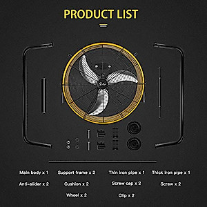 InfiniPower 24 Inch Heavy Duty Metal Industrial Drum Fan, 3 Speed Floor Fan for Warehouse, Workshop, Factory and Basement - High Velocity, Yellow