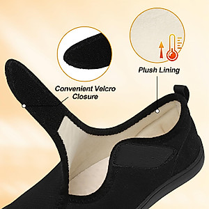 LeIsfIt Womens Slippers Wide Diabetic Shoes Adjustable Walking Shoes Arthritis Edema House Shoes Indoor Outdoor Slippers Black Size 9