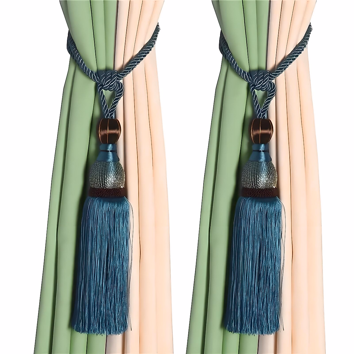 Selling Wonderful Curtain Holdbacks Curtains Tiebacks Home Decorative Braided Buckle Fastener Accessories Window Drapery Ball Tassels Tiebacks, Set of 2(Light Blue)