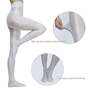 HTRUIYA Women's Oil Shiny Pantyhose High Stretch Dance Slik Tights High Waist Shimmer Pantyhose 60D White