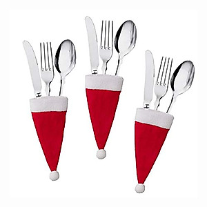 Happyyami 12pcs Santa Hat Tableware Holders Christmas Hat Wine Bottle Cover Christmas Table Decoration Party Favor